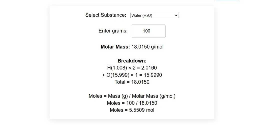 Convert Grams to Moles by Using the g to mol Calculator